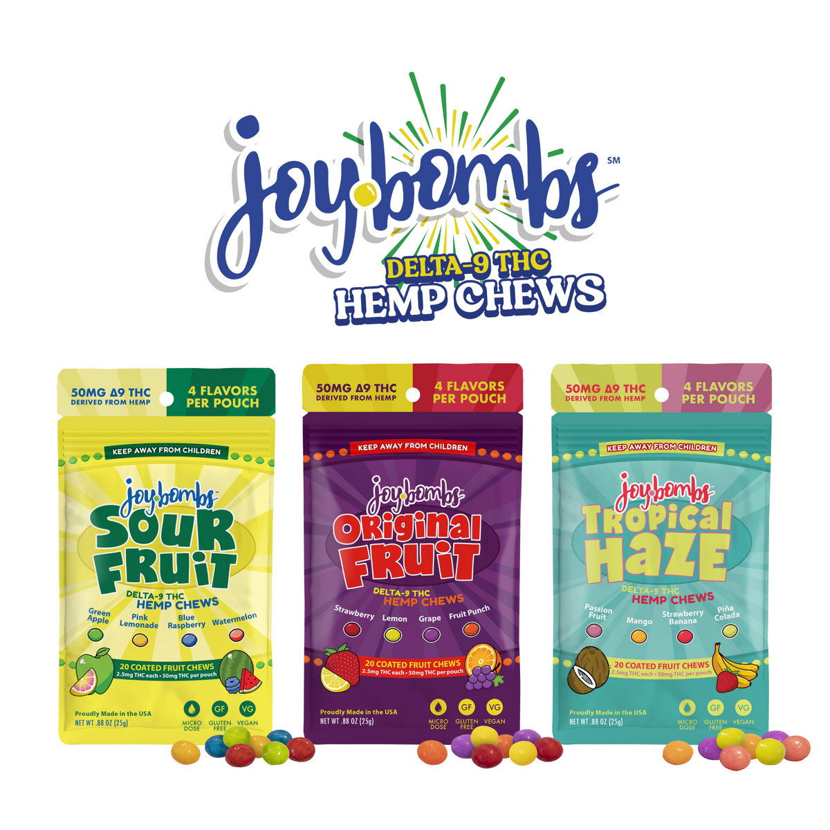 Joy Bombs Variety Pack - 50mg THC | 3 Flavors of Hemp Chews | Gluten ...
